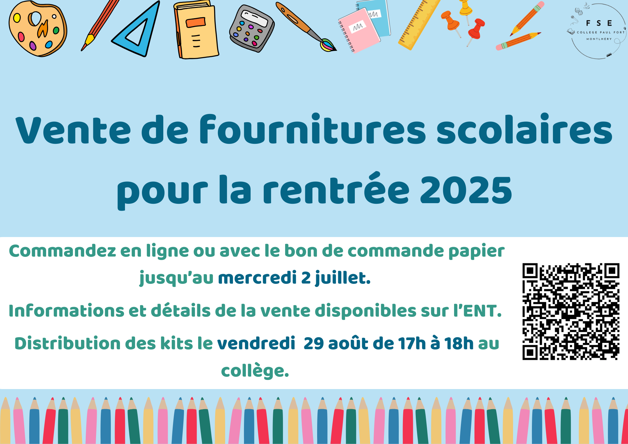 Vente des kits de fournitures scolaires. - Collège Paul Fort
